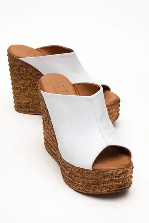 FOREVER & ALWAYS SHOES Leather Platform Wedge Sandals - White Leather