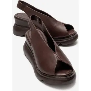 FOREVER & ALWAYS SHOES Leather Platform Wedge Sandals - Brown