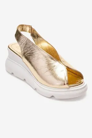 FOREVER & ALWAYS SHOES Leather Platform Wedge Sandals - Gold