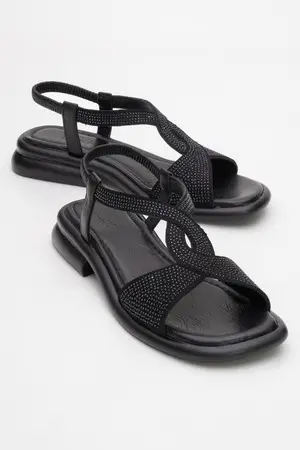 FOREVER & ALWAYS SHOES Sieglinde Embellished Leather Sandal - Black Leather