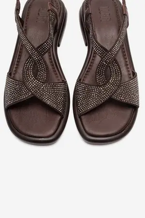 FOREVER & ALWAYS SHOES Sieglinde Embellished Leather Sandal - Brown