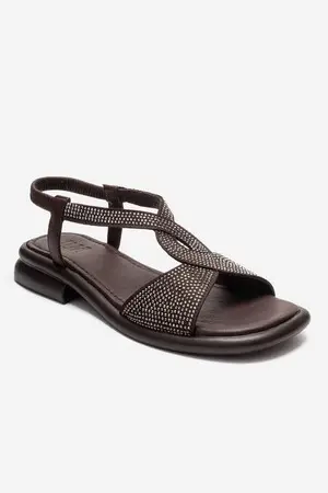 FOREVER & ALWAYS SHOES Sieglinde Embellished Leather Sandal - Brown