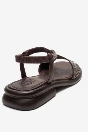 FOREVER & ALWAYS SHOES Sieglinde Embellished Leather Sandal - Brown