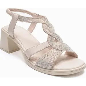 FOREVER & ALWAYS SHOES Dolen Leather Embellished Block Heel Sandals - Ecru