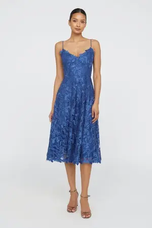 Theia Ainslie Lace Cocktail Midi Dress