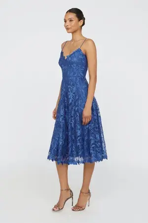 Theia Ainslie Lace Cocktail Midi Dress