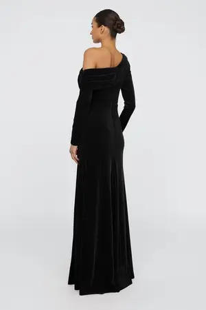 Theia One-shoulder Fit-and-flare Velvet Gown