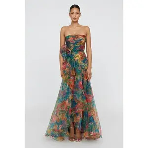 Theia Leora Rosette Ruffle Gown