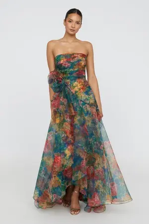 Theia Leora Rosette Ruffle Gown