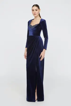 Theia Emerson Long Sleeve Gown
