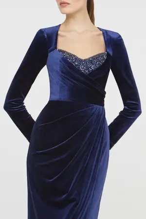 Theia Emerson Long Sleeve Gown