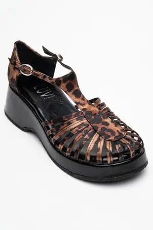 PROLOGUE SHOES Aniel Platform Wedge Sandal - Leopard Faux Leather