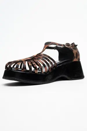 PROLOGUE SHOES Aniel Platform Wedge Sandal - Leopard Faux Leather