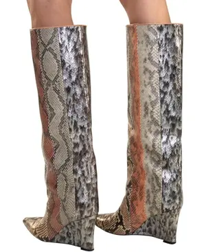 Cynthia Rowley Embossed Leather Wedge Boots - Multi