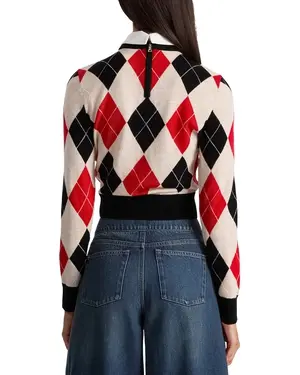 Alice + Olivia Carolann Collared Cropped Argyle Sweater
