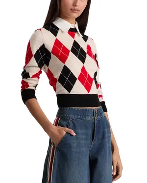 Alice + Olivia Carolann Collared Cropped Argyle Sweater
