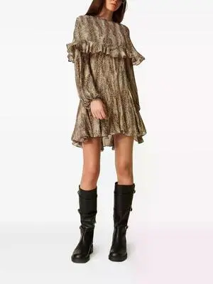 TWINSET Animal-print Dress With Ruffle Detail - Brown