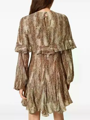 TWINSET Animal-print Dress With Ruffle Detail - Brown