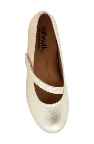 Softwalk Flats With Mary Jane Strap - Champagne