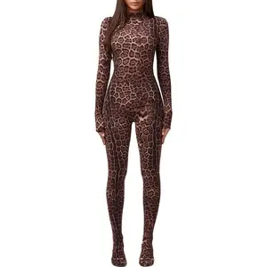Naked Wardrobe Animal Print Jumpsuit Brown Leopard