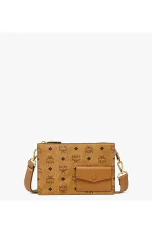 Mcm Standing Crossbody Pouch In Visetos - Brown