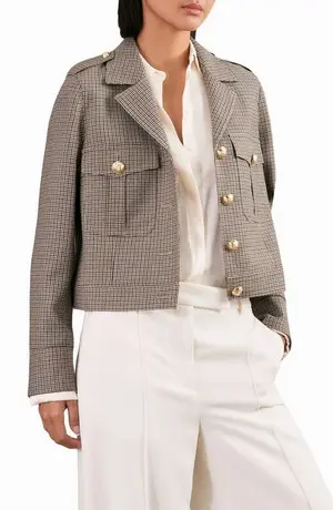 REISS Houndstooth Wool Jacket - Neutral Check