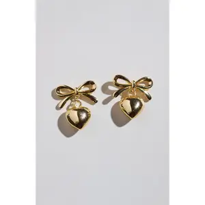 NICKEL & SUEDE Bow And Heart Drop Earrings - Gold