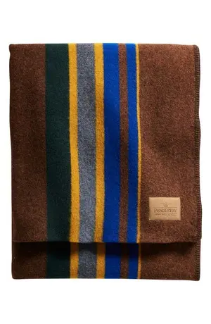 Pendleton Yakima Camp Wool Blend Throw Blanket - Yakima Camp Stripe-tobacco