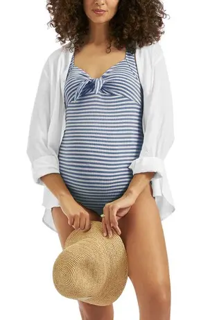 RIPE MATERNITY Striped One Piece - Washed Indigo/white