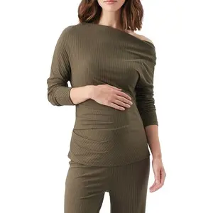 RIPE MATERNITY Off-shoulder Rib Top - Khaki