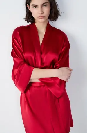 ETAM Pearly Deshabille Silk Robe - Cardinal