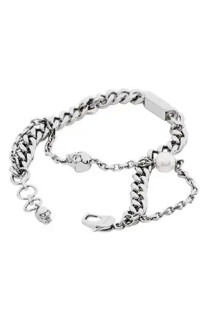 Alexander McQueen Skull Chain-link Bracelet - Crystal/pearl