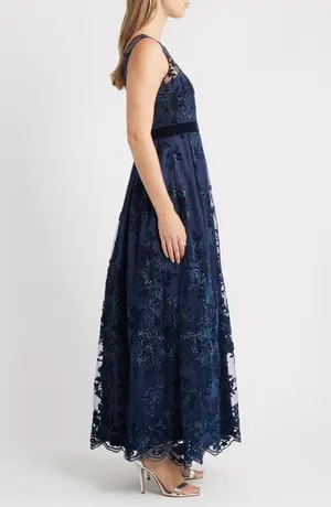 Eliza J Embroidered Sequin Ballgown