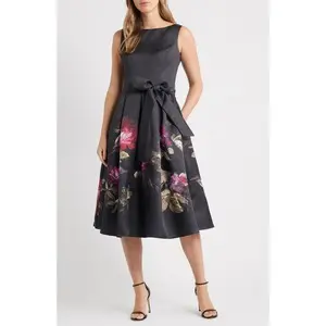 Eliza J Mikado Floral Flare Gown