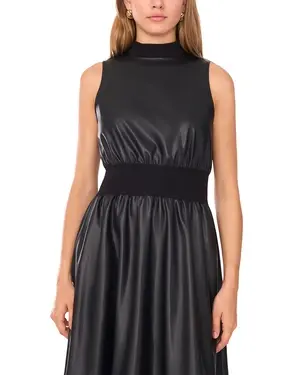 1.State Faux Leather Combo Midi Dress