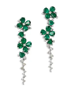 Bloomingdale'S Emerald And Diamond Flower Drop Earrings - Emerald/white