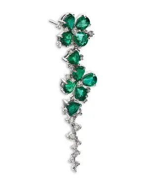 Bloomingdale'S Emerald And Diamond Flower Drop Earrings