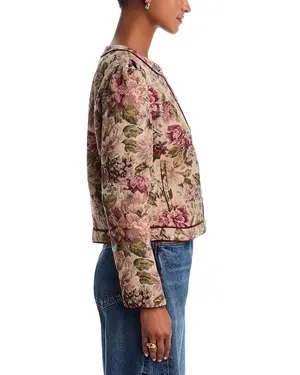 Aqua Tapestry Puff Sleeve Jacket