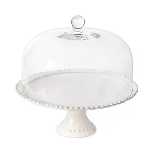 COSTA NOVA Pearl Footed Cake Plate With Glass Dome, Large - White