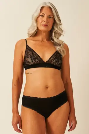 STRIPE & STARE Eco Lace Triangle Bra & Brazilian Knicker Set - Black