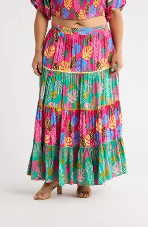SUGARLIPS Wave Trim Tiered Maxi Skirt
