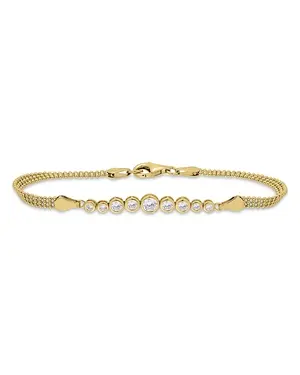 Aqua 18k Over Sterling Silver Cubic Zirconia Beaded Bracelet - Gold