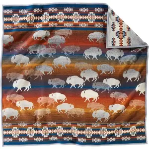 Pendleton Prairie Rush Hour Virgin Wool & Cotton Throw - Prairie Rush Hour Grey
