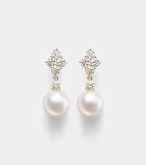 Mikimoto 18kt Drop Earrings With Pearls And Diamonds - Gold
