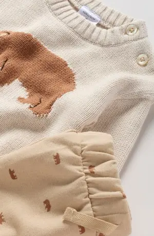 Nordstrom Cozy Icon Sweater And Joggers Set - Beige Heather- Tan Bears