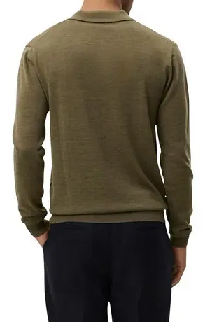 LES DEUX Greyson Long Sleeve Wool Polo Sweater - Military Olive