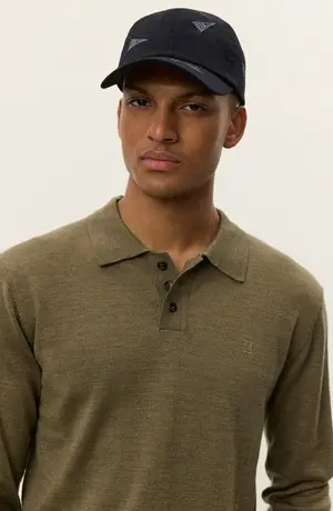 LES DEUX Greyson Long Sleeve Wool Polo Sweater - Military Olive