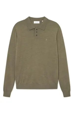 LES DEUX Greyson Long Sleeve Wool Polo Sweater - Military Olive