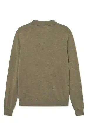 LES DEUX Greyson Long Sleeve Wool Polo Sweater - Military Olive