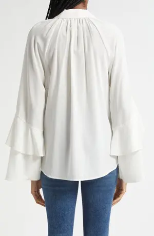 Veronica Beard Demaris Ruffle Stretch Silk Button-up Shirt - Dove